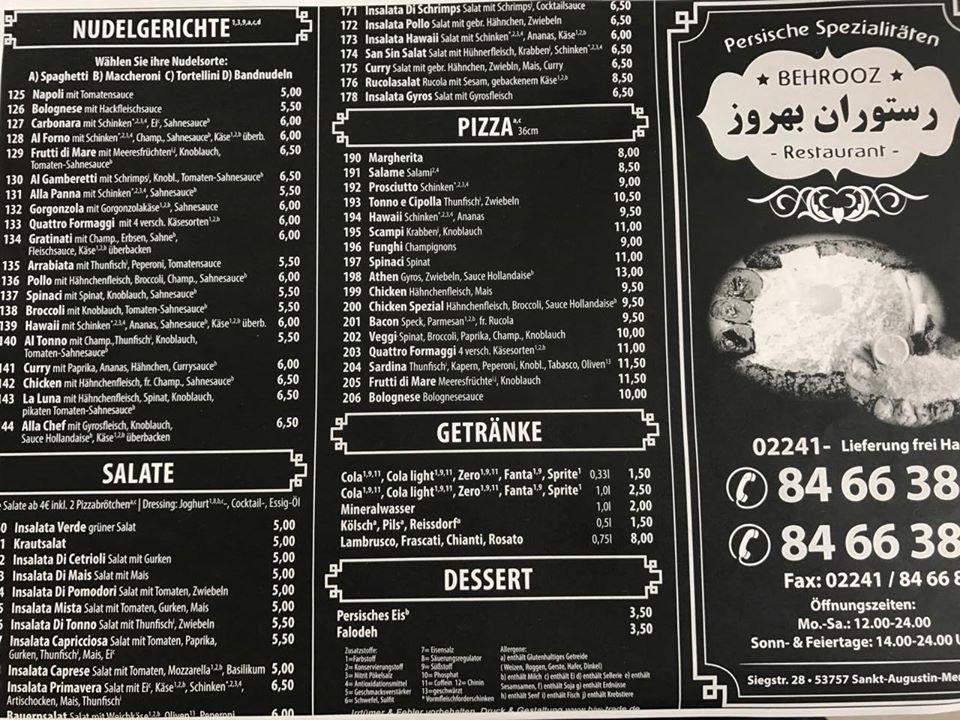 Speisekarte von Behrooz Restaurant - Persische Spezialitäten, Sankt ...