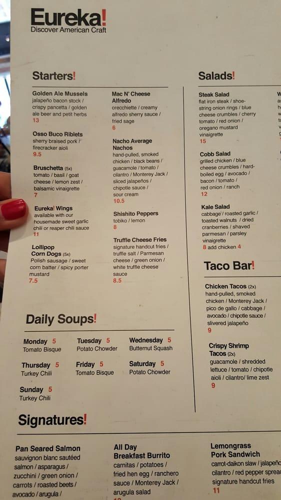 Menu at Eureka! restaurant, Santa Barbara, 601 Paseo Nuevo