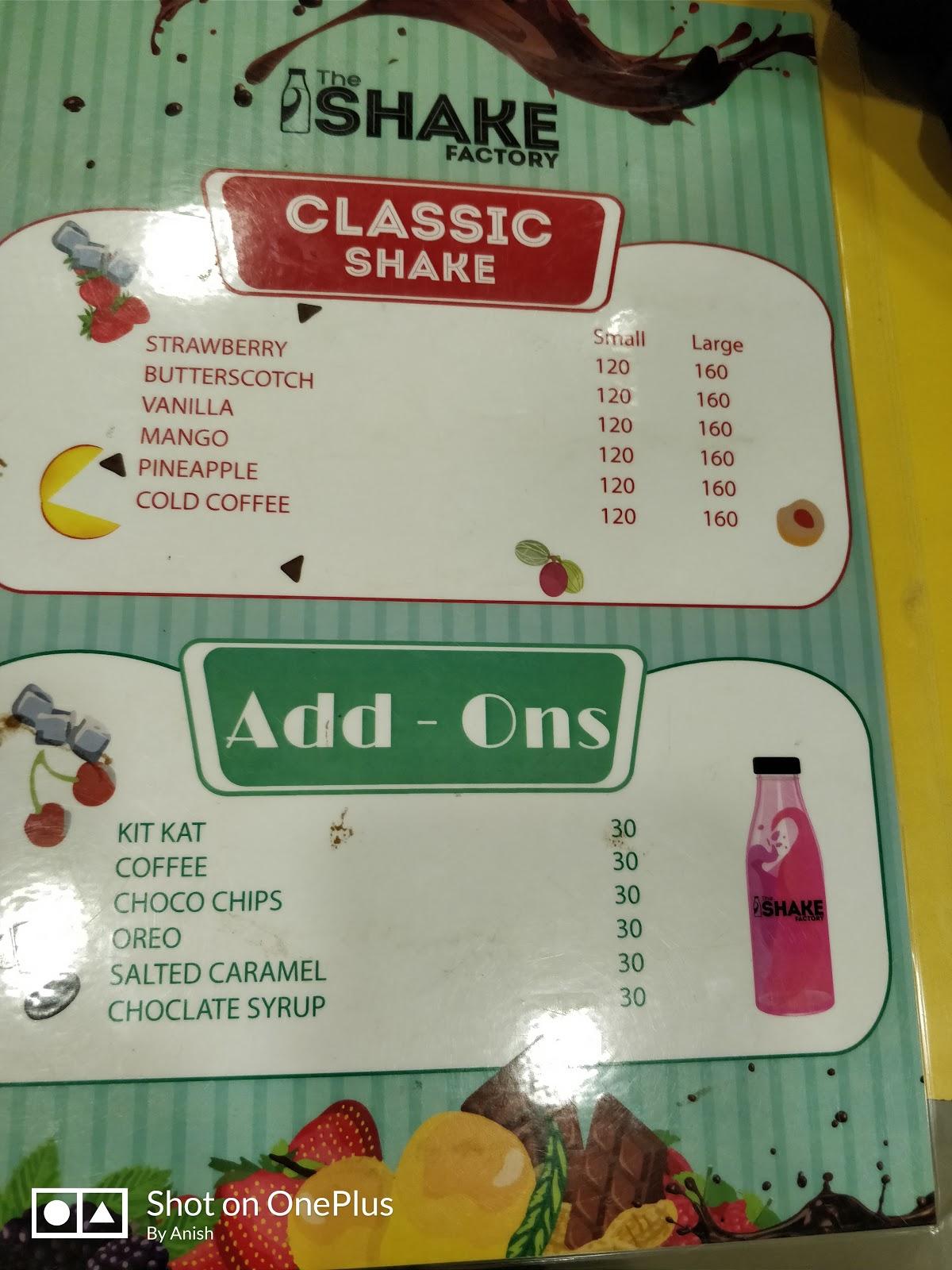 Menu at The Shake Factory, Kolkata, 26