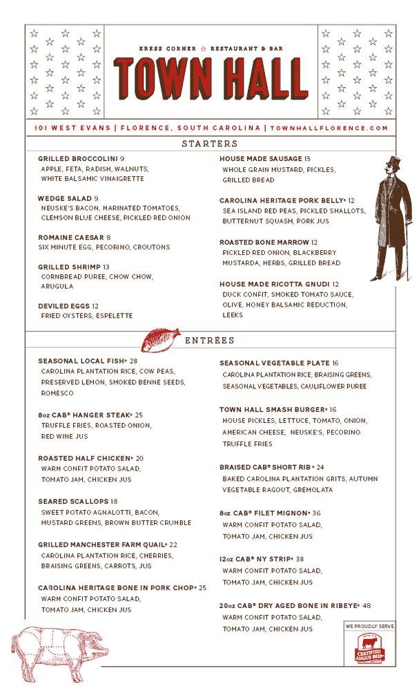 Menu at Town Hall pub & bar, Florence