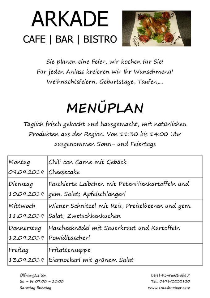 Speisekarte von Arkade Cafe, Steyr
