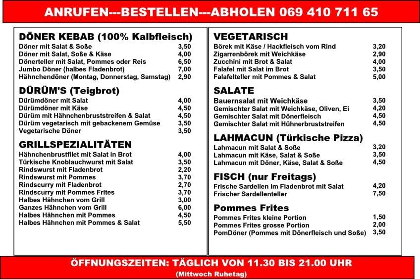Menu at Döner-Imbiss Kuhwaldsiedlung fast food, Frankfurt