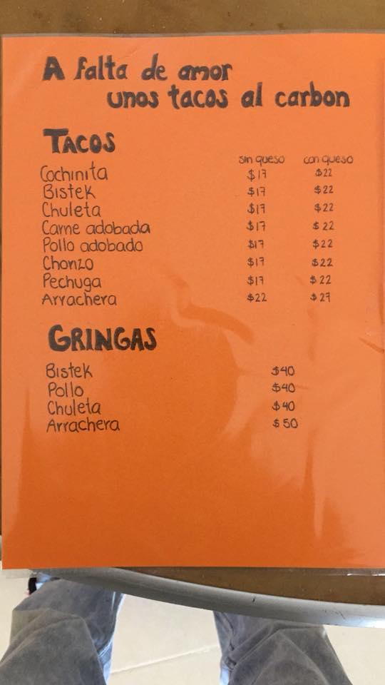 Menu at El Mexicanito restaurant, Ojo de Agua, Calle Flores