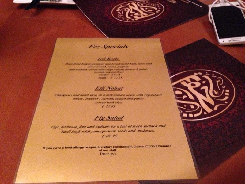 Menu at Fez Restaurant, Petersfield