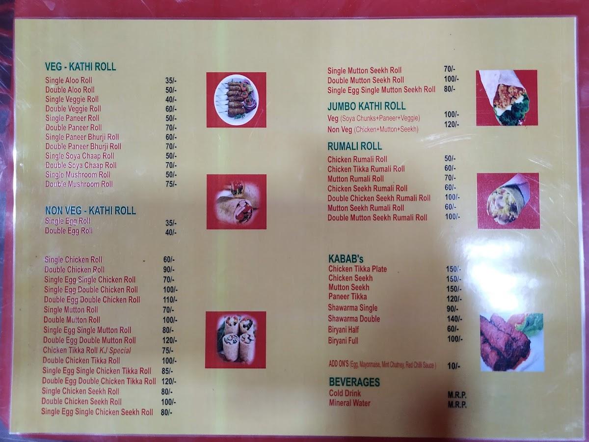Menu at Kathi Junction, Bela Pratapgarh
