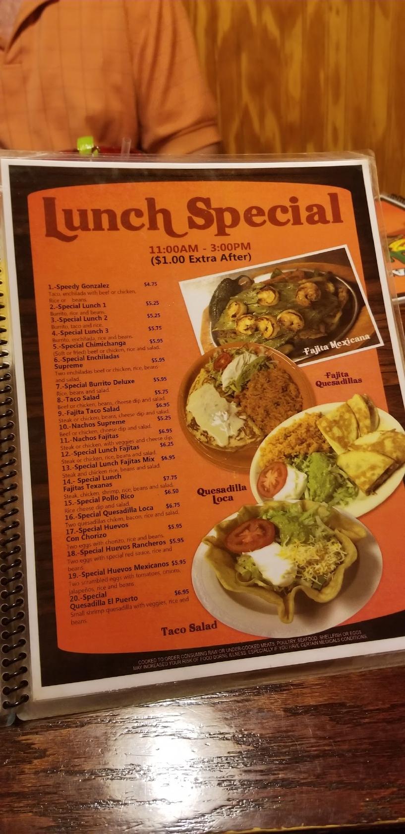Menu at Los Compadres Mexican Restaurant, Saint Pauls