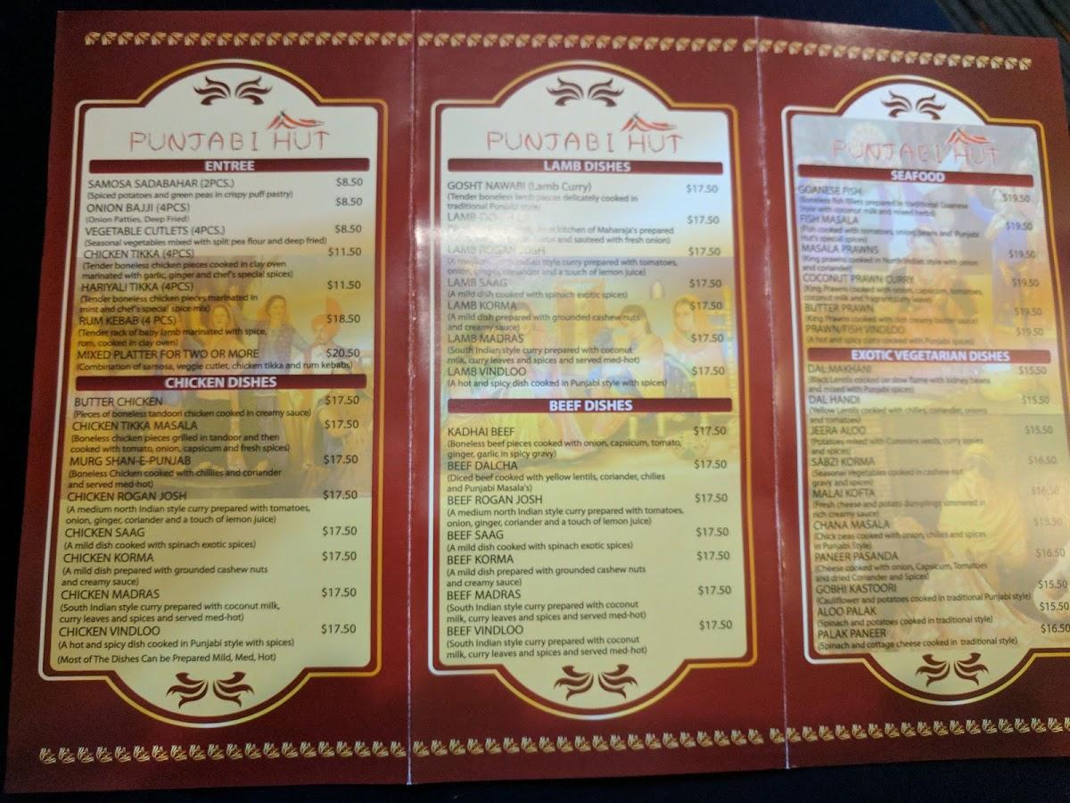 Menu at Punjabi Hut Indian Restaurant, Queanbeyan