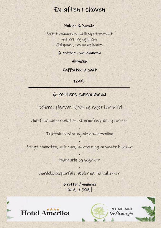 Menu at Hotel Amerika restaurant, Denmark