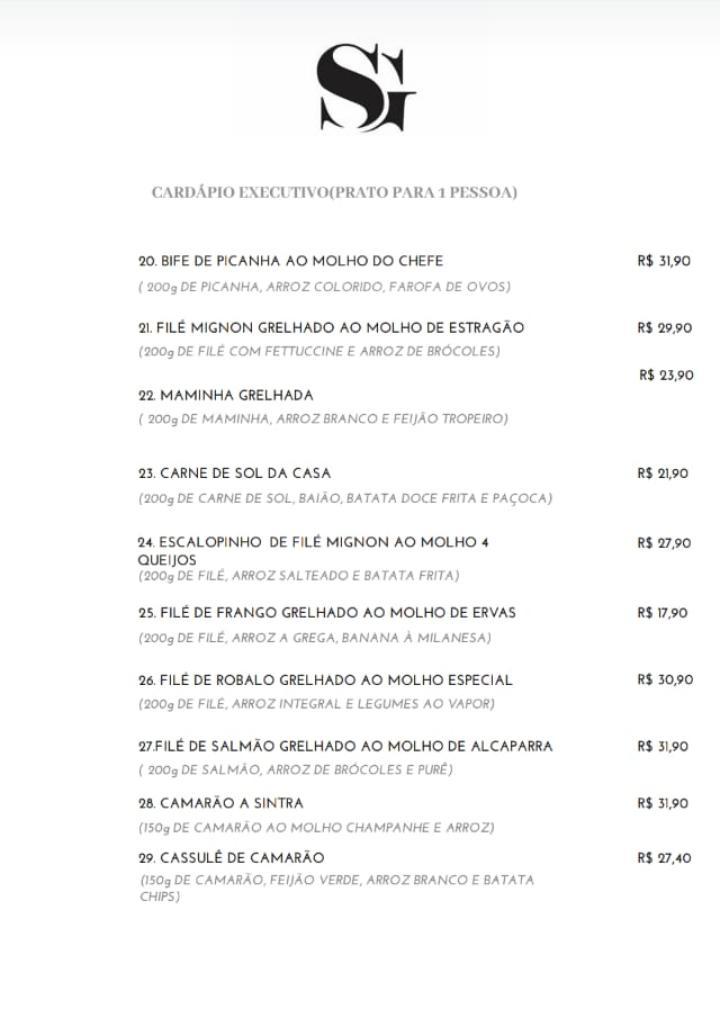 Menu at Sintra Gourmet restaurant, Fortaleza