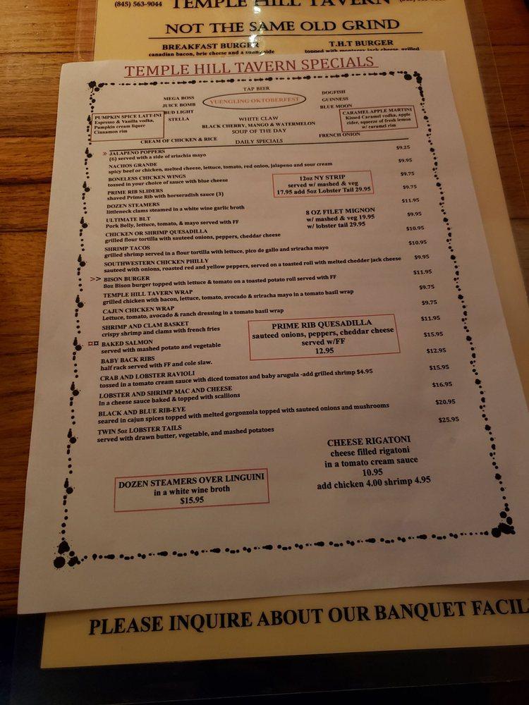 Menu at Temple Hill Tavern pub & bar, New Windsor