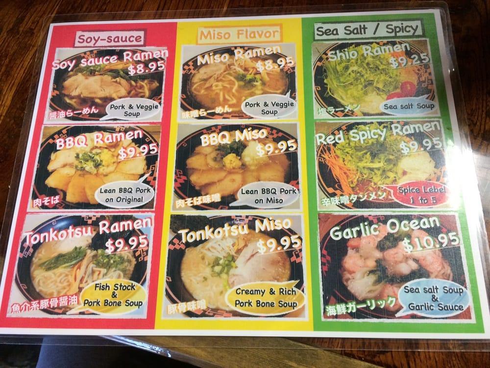 Menu at Tiger Ramen restaurant, Kamloops