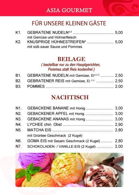 Menu at Asia Gourmet restaurant, Großbottwar