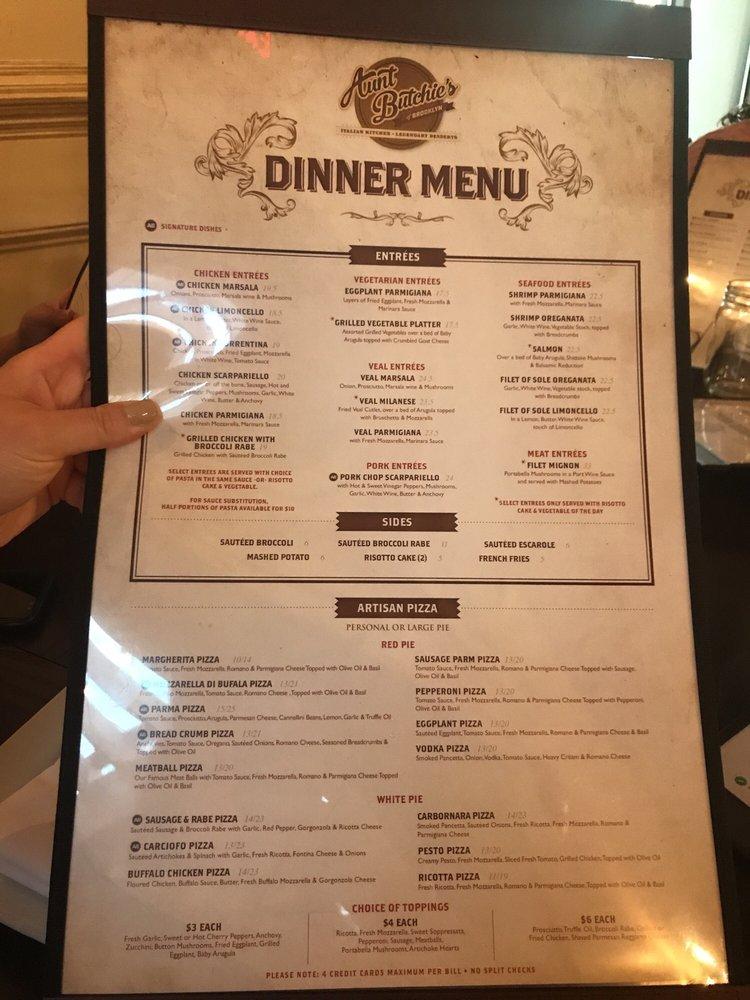 Menu at Aunt Butchies of Brooklyn restaurant, Marlboro Township