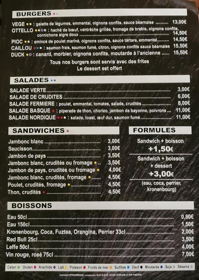 Menu at Chez Bruno restaurant, Sarrancolin