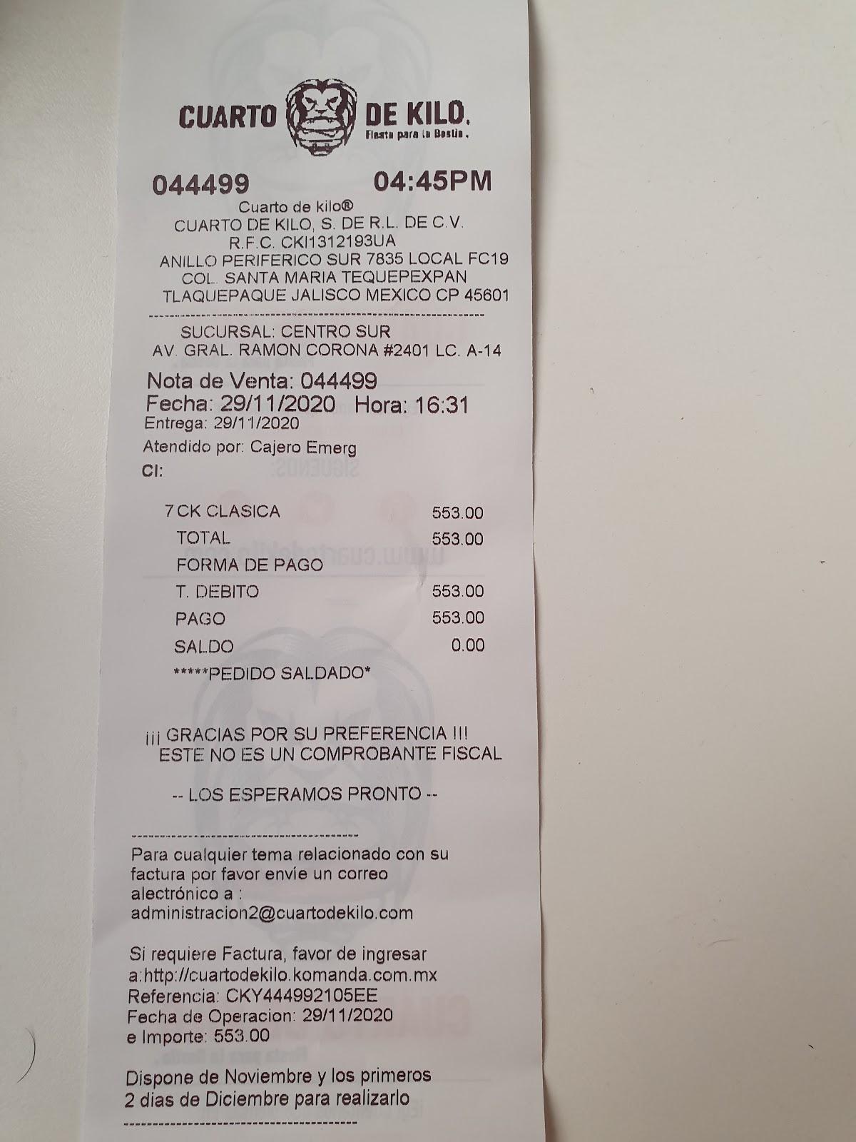 Menu at Cuarto de kilo restaurant, Tlaquepaque, Anillo Perif. Sur ...