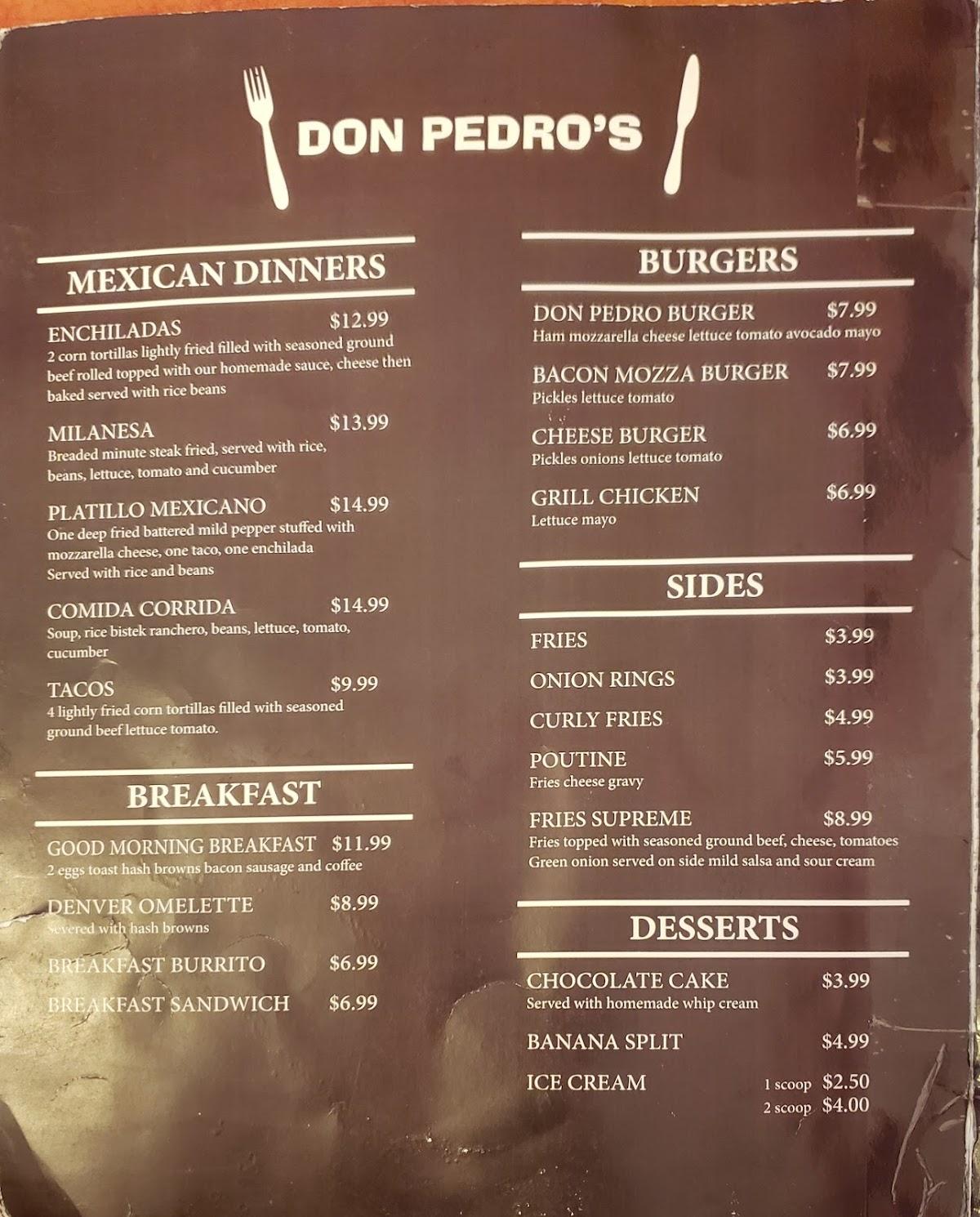 Menu at Don Pedro's Mexican Family Restaurant, Yellow Grass