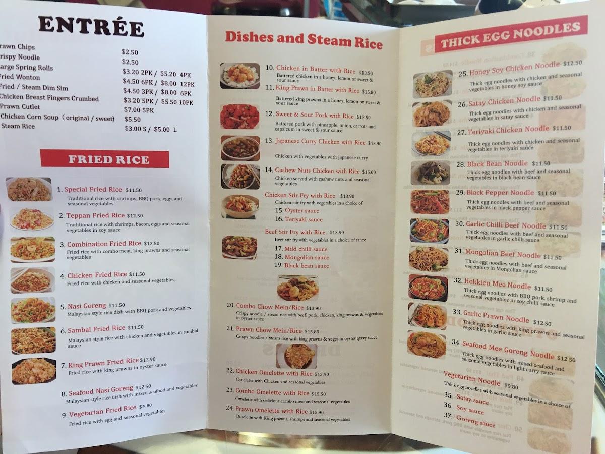 Menu at rice and noodle hut restaurant, Richlands