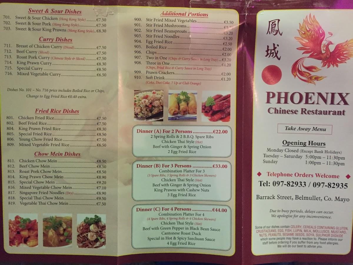 Menu at Phoenix Chinese Restaurant, Belmullet