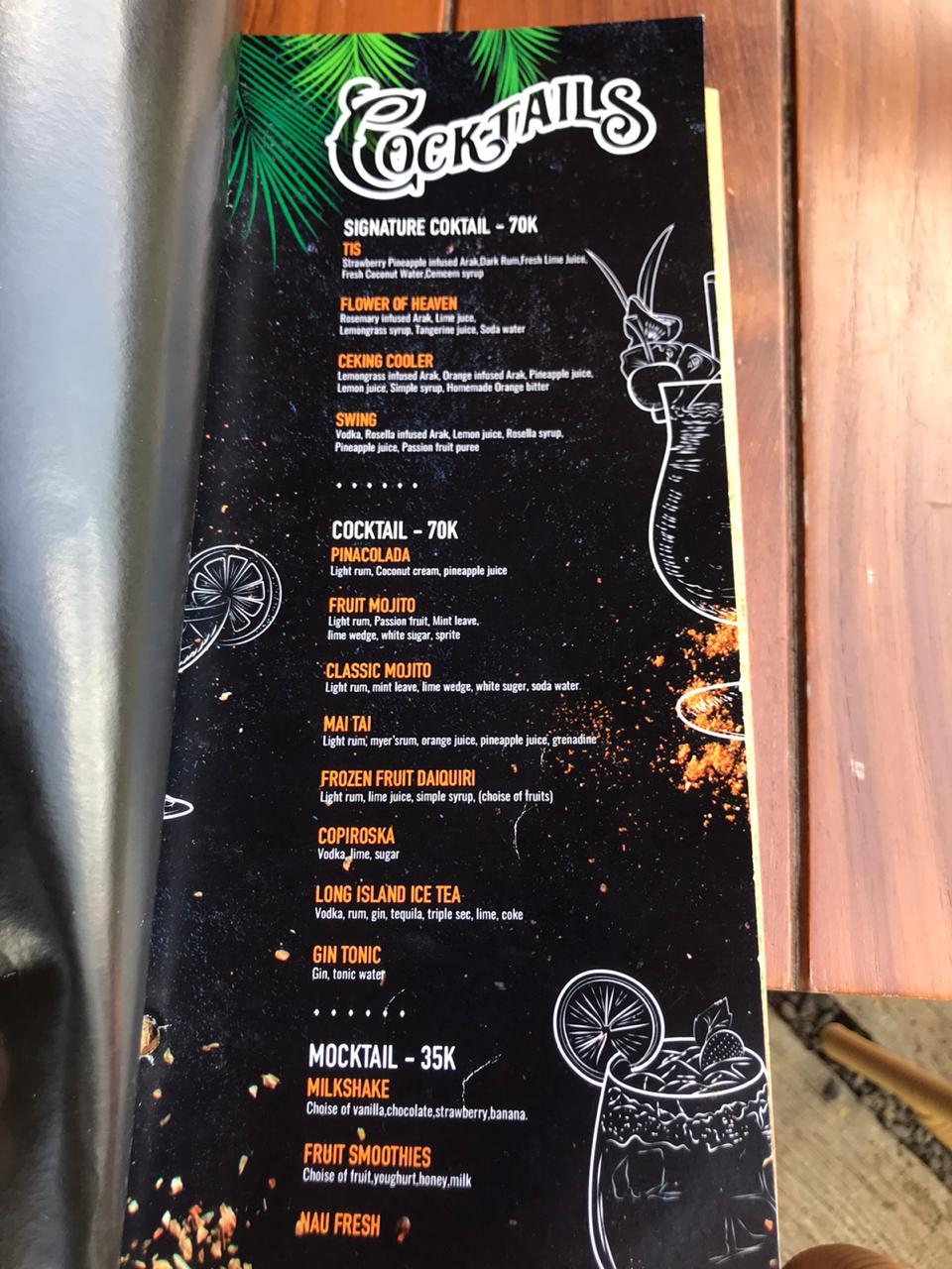 Menu at Tis Cafe, Gianyar