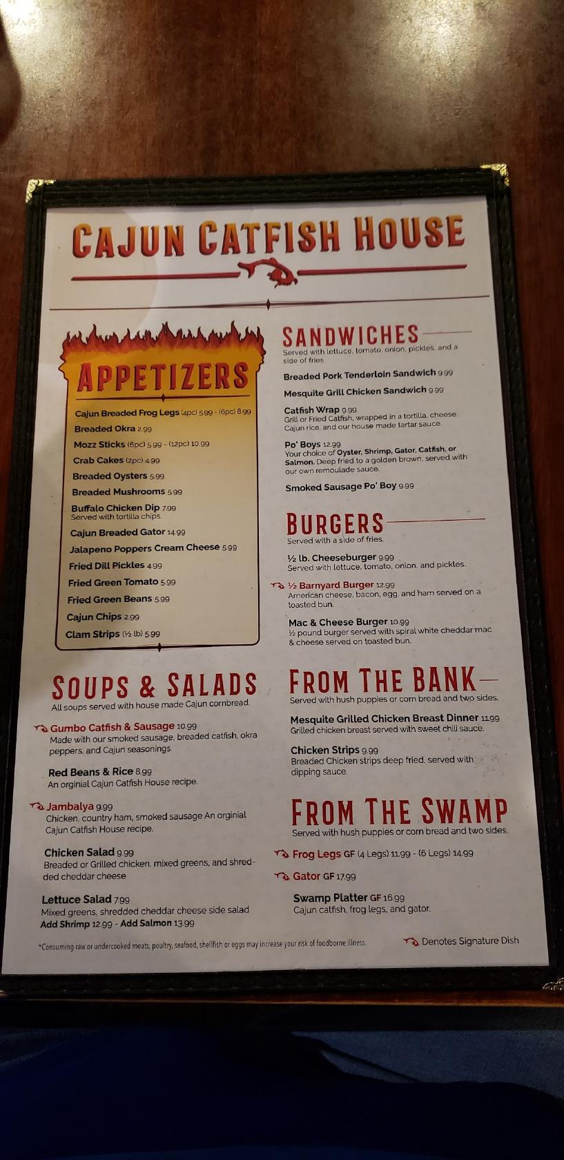 Menu at Cajun Catfish House restaurant, Jefferson City, 829 Eastland Dr