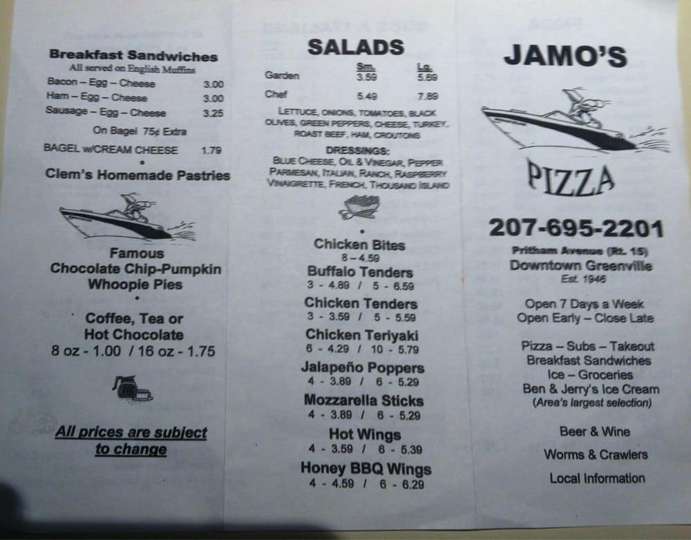 Menu at Jamo's Pizza pizzeria, Greenville, 34 Pritham Ave
