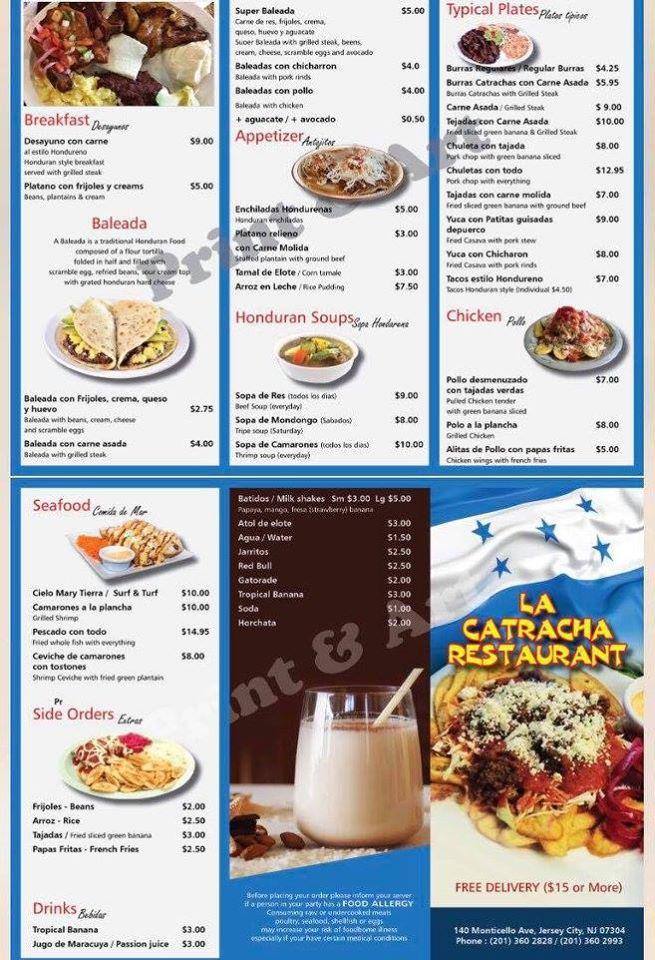 Carta de La Catracha Restaurant, Jersey City, 140 Monticello Ave