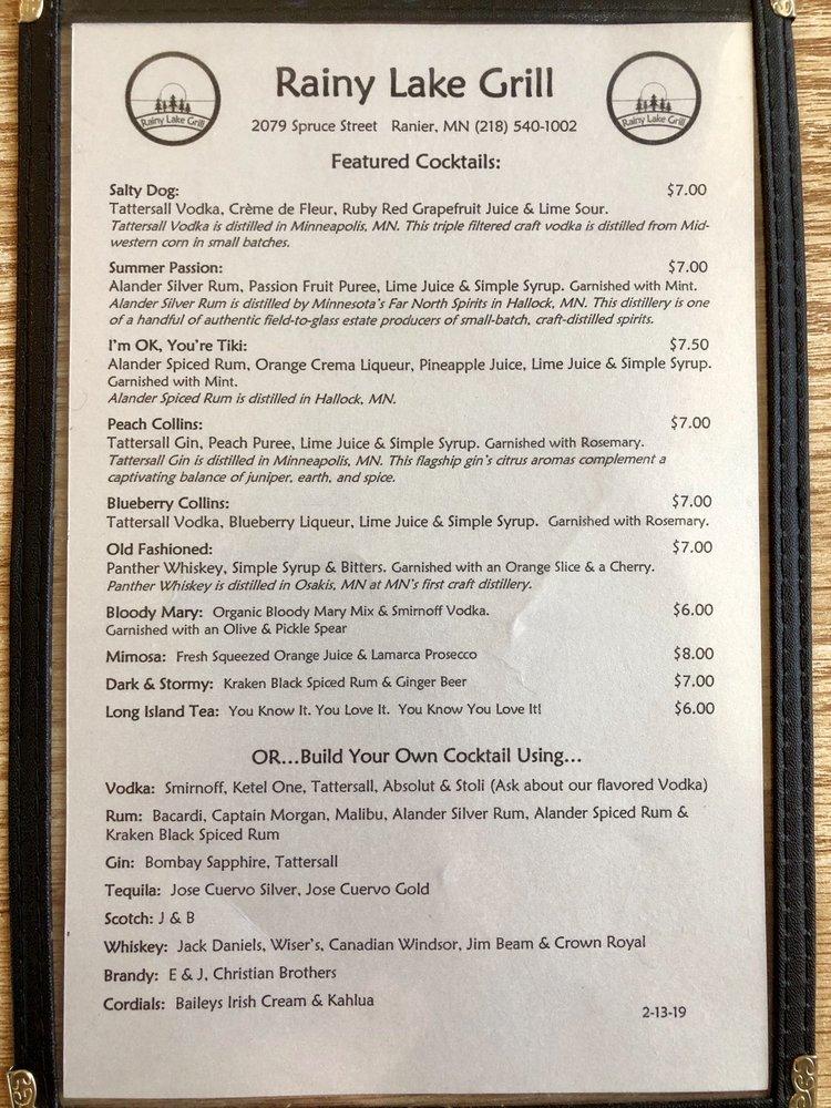 Menu at Rainy Lake Grill pub & bar, Ranier