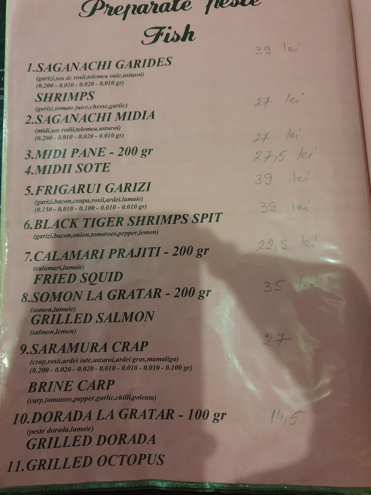 Menu au Restaurant Enigma, Mihail Kogălniceanu, nr 18b