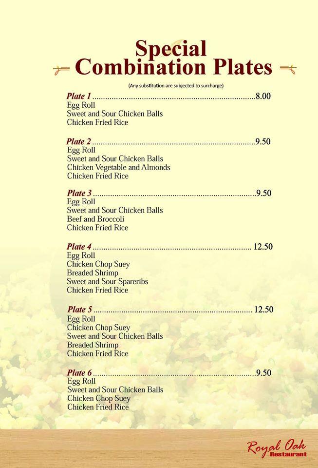 Menu at Royal Oak Restaurant, Orillia