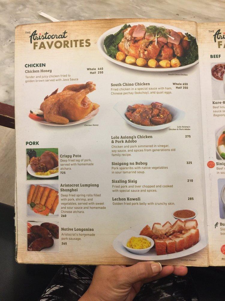 Menu at The Aristocrat Restaurant, Manila, 1004 San Andres St