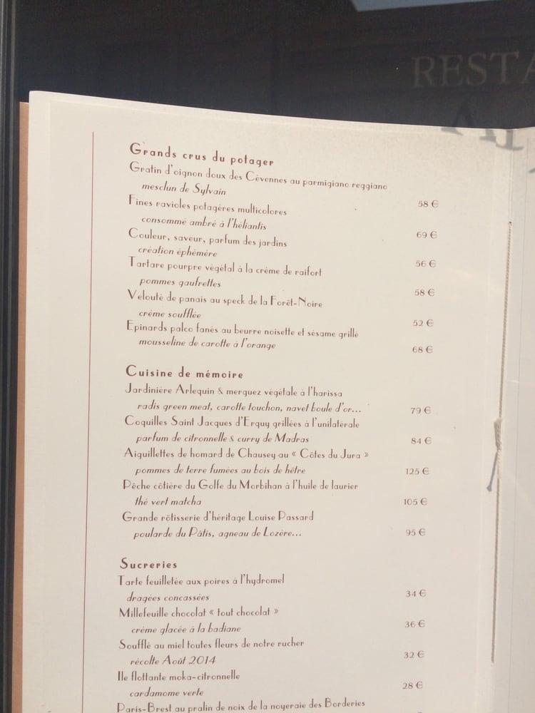 Menu at Arpège restaurant, Paris, 84 Rue de Varenne