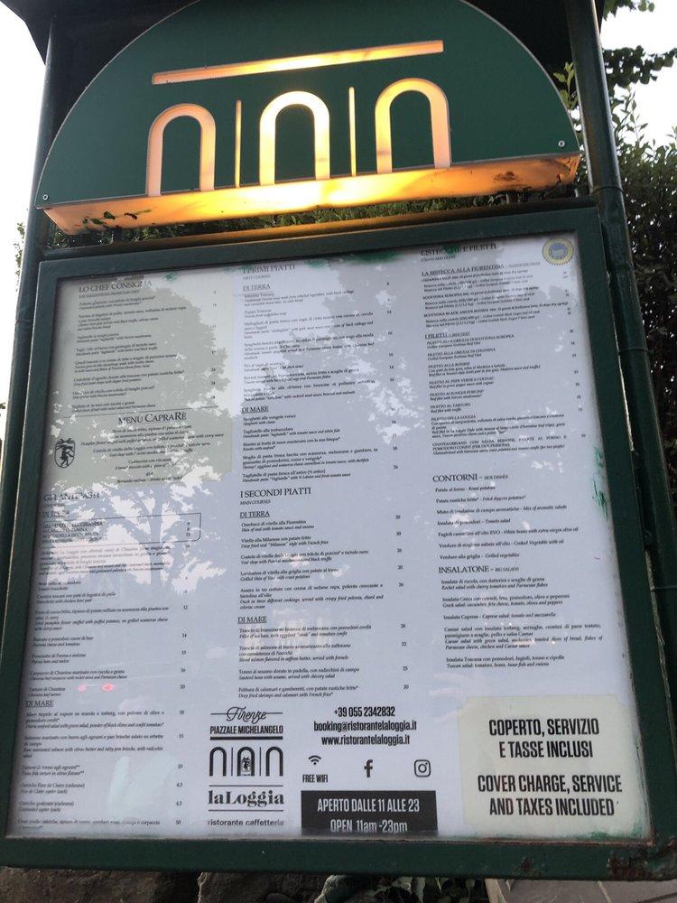 Menu da Caffè & Ristorante La Loggia, Firenze, Piazzale Michelangelo