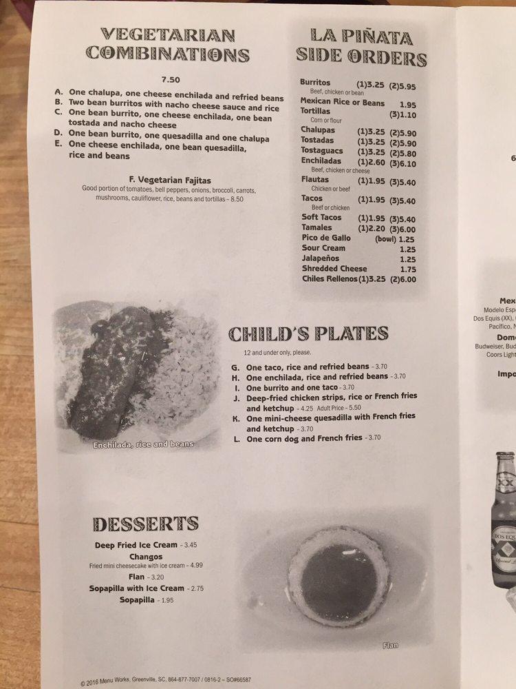 Menu at La Pinata restaurant, Meridian