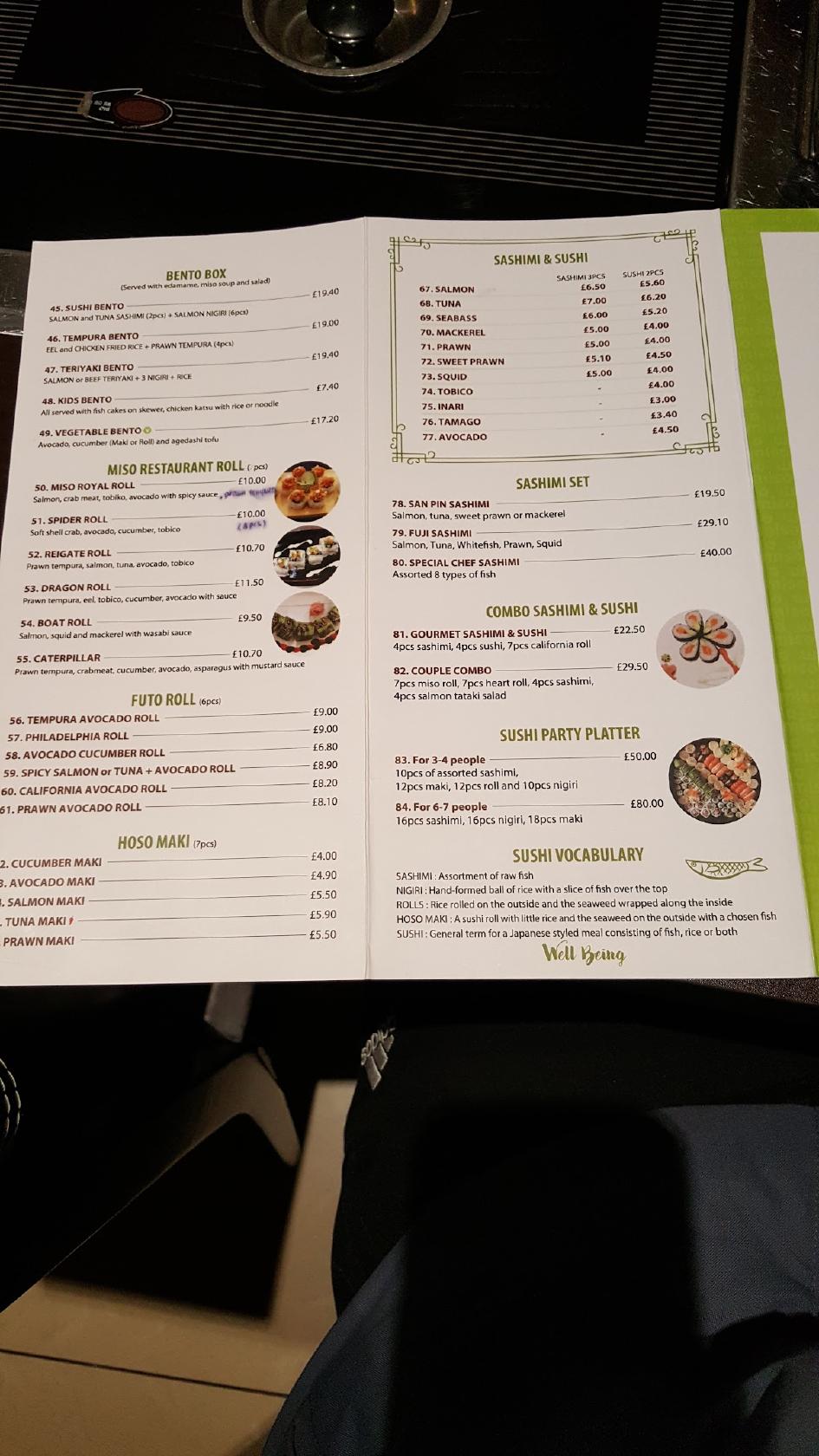 Menu at Miso Restaurant, Reigate