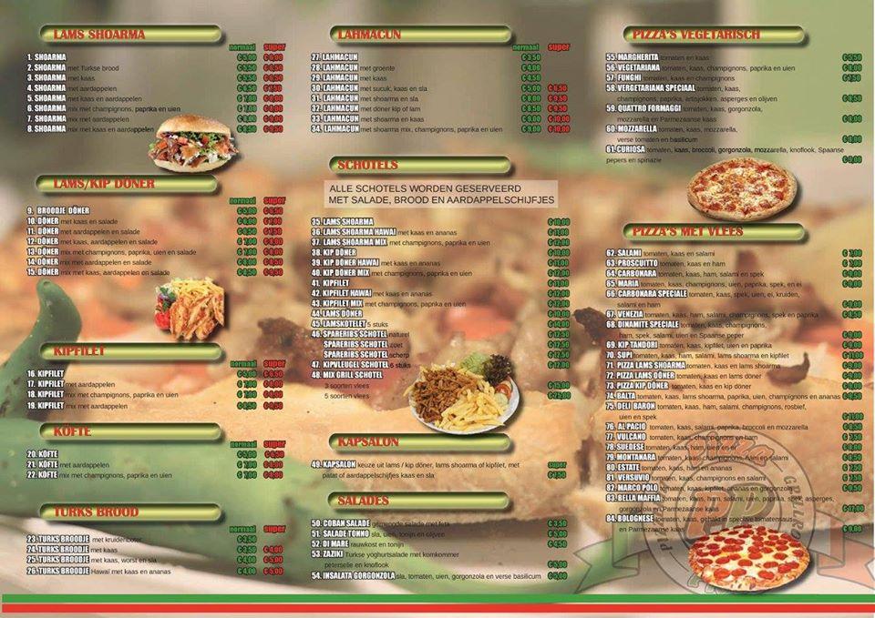 Menu at Pizza Plaza, Hoogezand