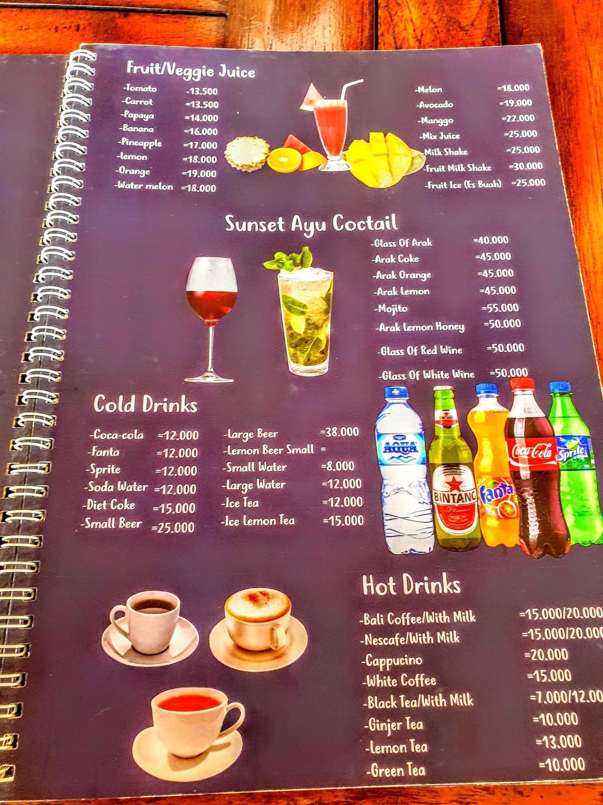 Menu at Sunset Ayu Restaurant, Buleleng