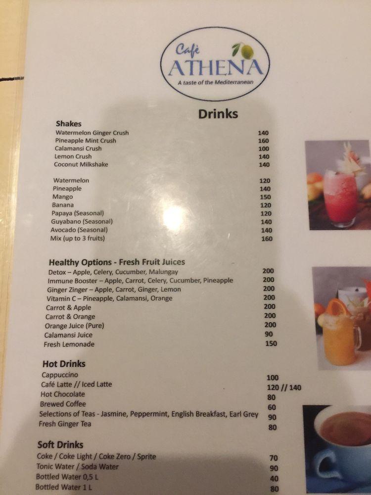 Menu at Cafe Athena, El Nido, Serena St