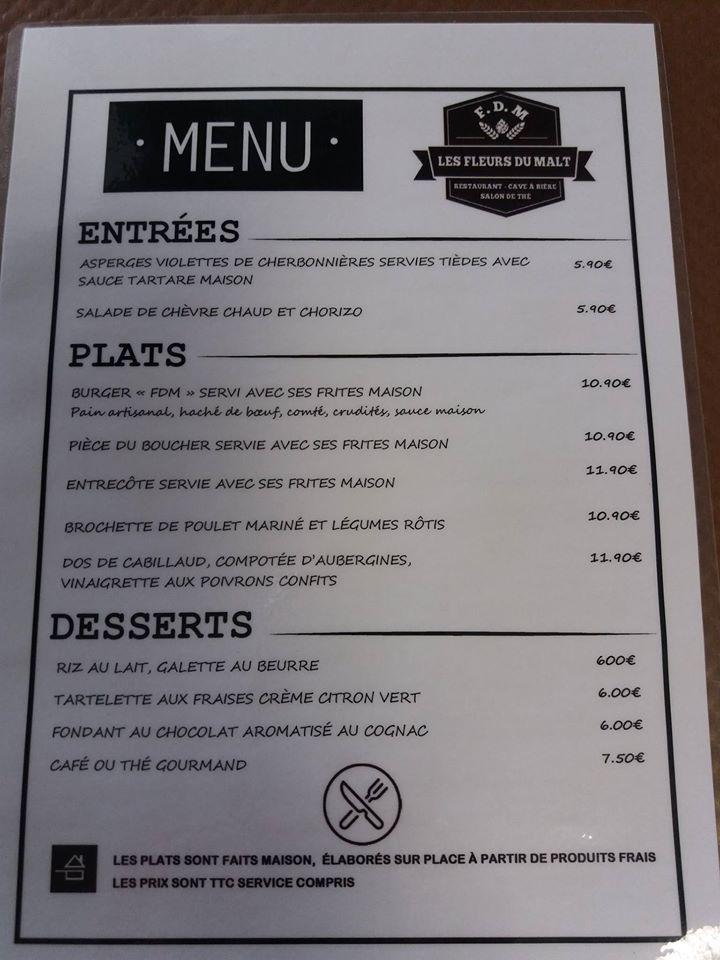 Menu at Les Fleurs Du Malt restaurant, Matha