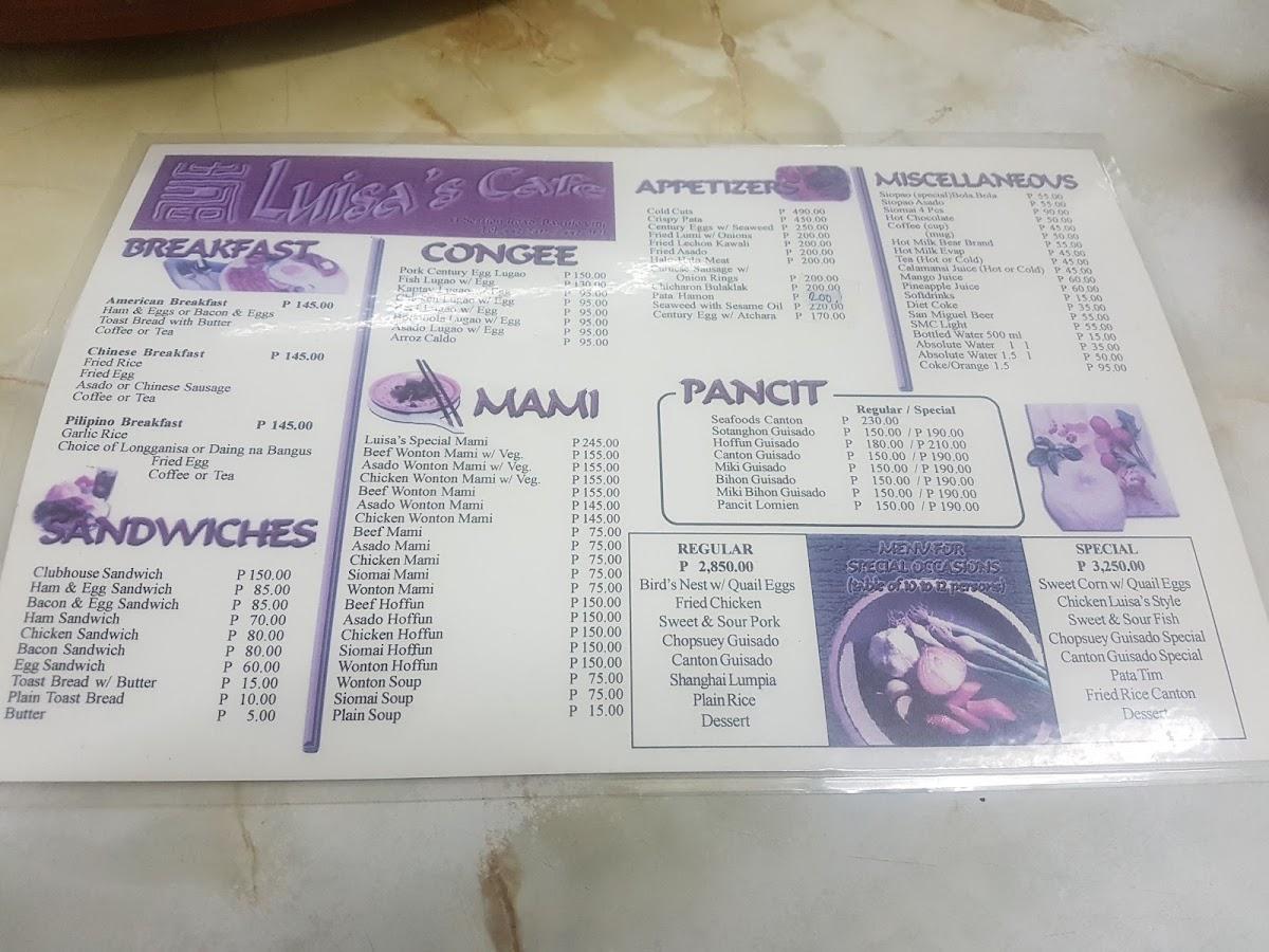 Menu at Luisa's Cafe, Baguio, CH7W+7PM
