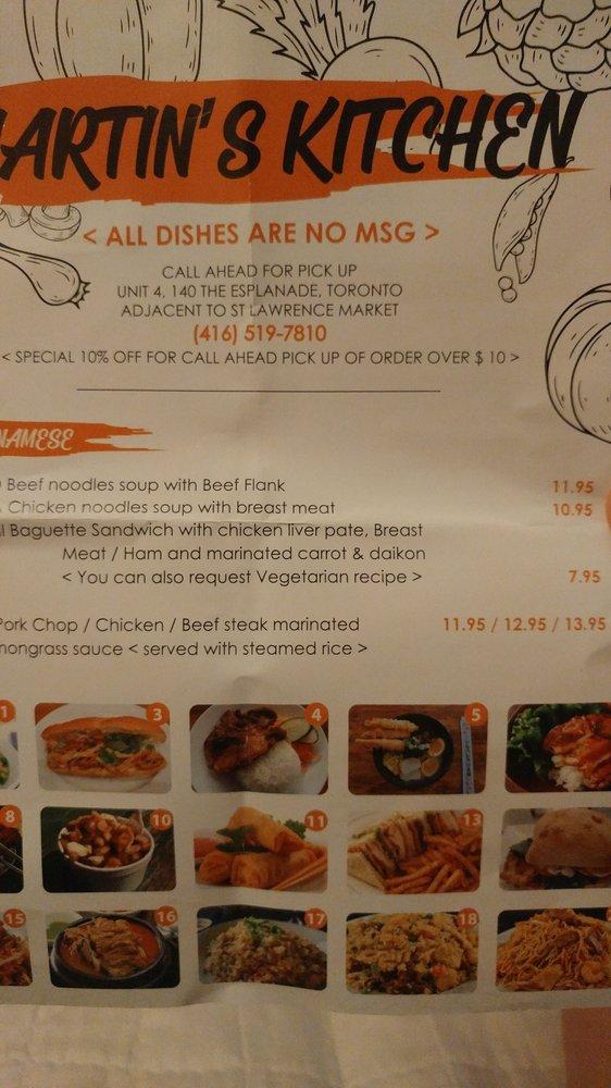 Menu at Martin's Kitchen restaurant, Toronto