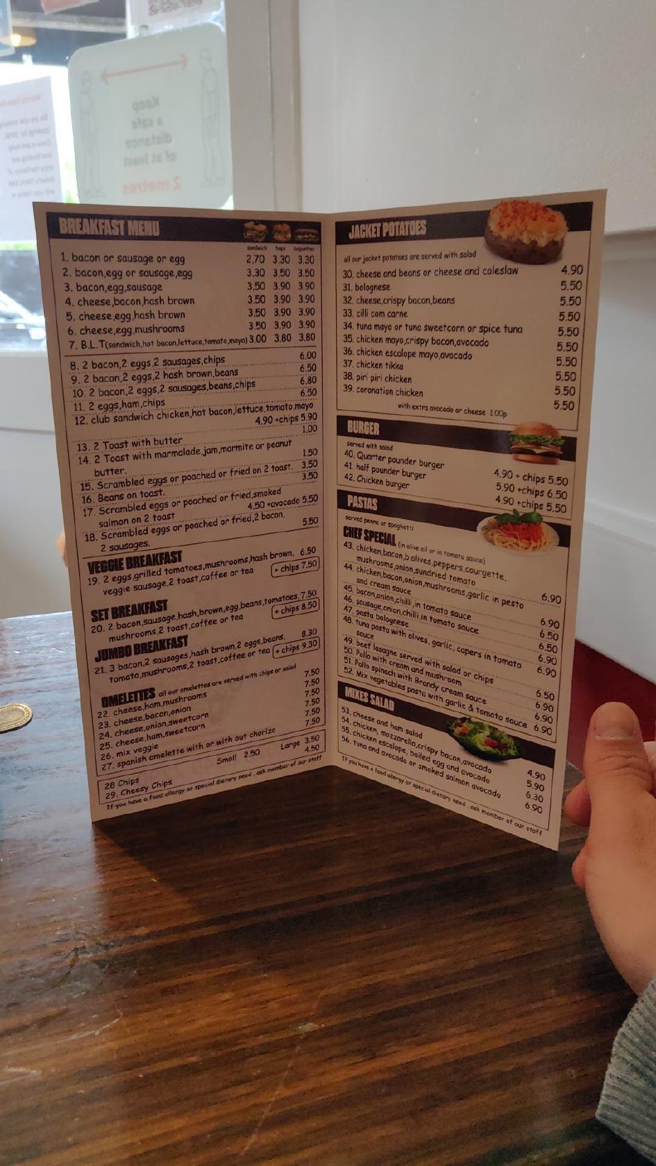Menu at Roberto cafe, New Malden