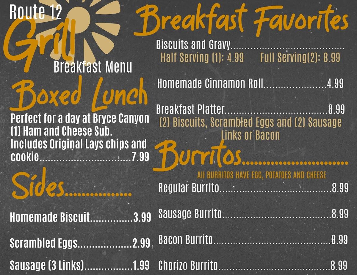Menu at Route 12 Grill restaurant, Tropic