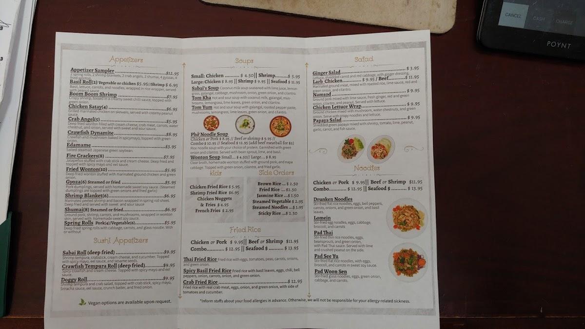 Menu at Sabai Thai Cuisine restaurant, Semmes