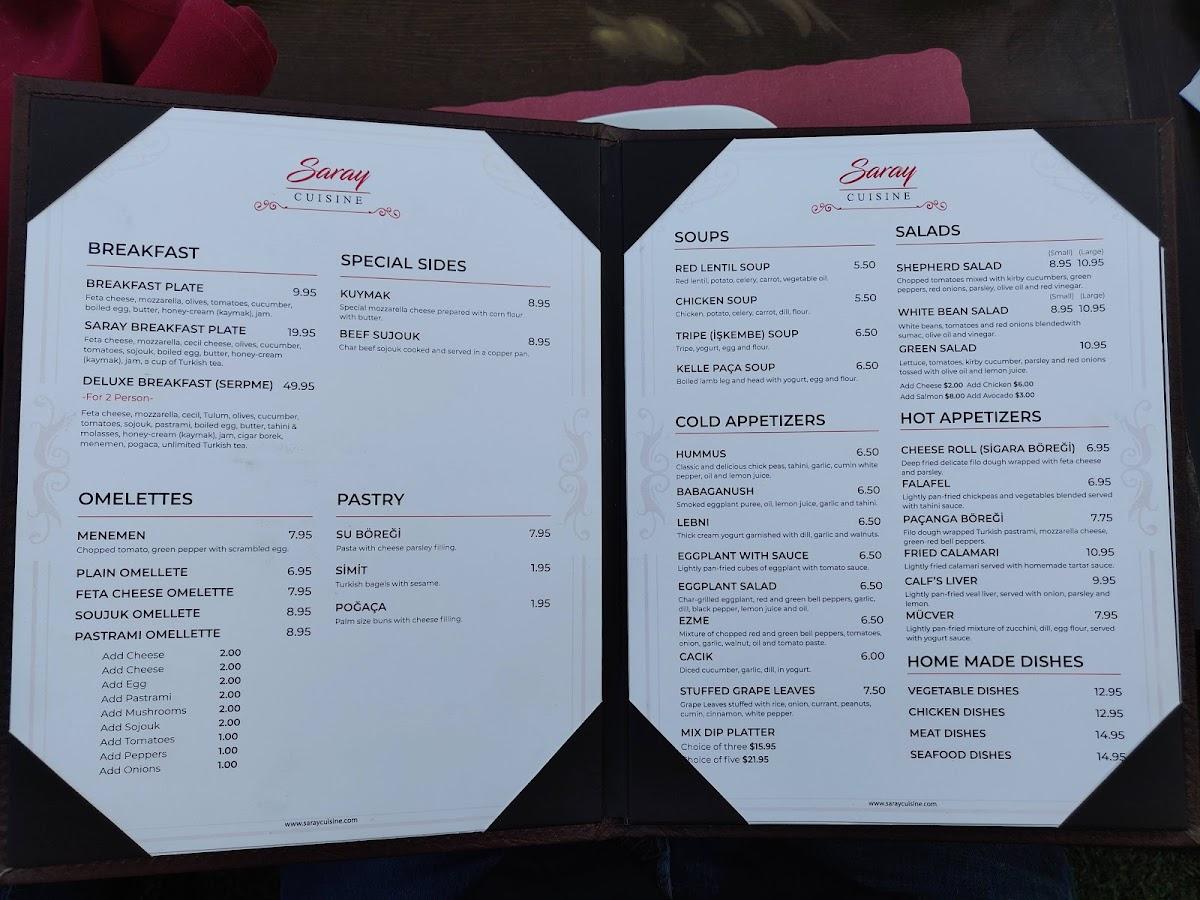 Menu at Saray Cuisine restaurant, Cliffside Park