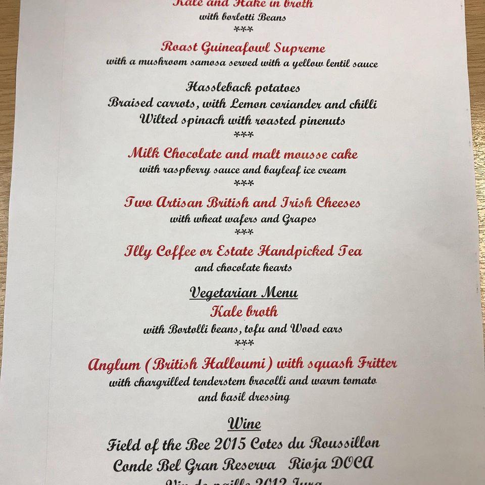 Menu at St John's College Bar, Cambridge