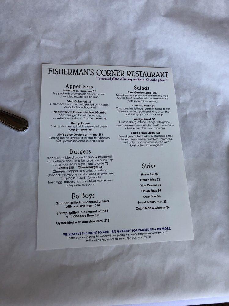 Menu at Fisherman's Corner restaurant, Perdido Key