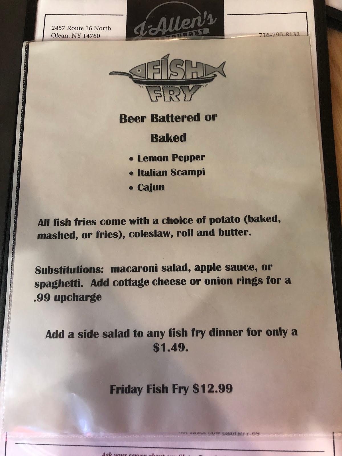 Menu at J-Allen's Bar & Grill, Olean