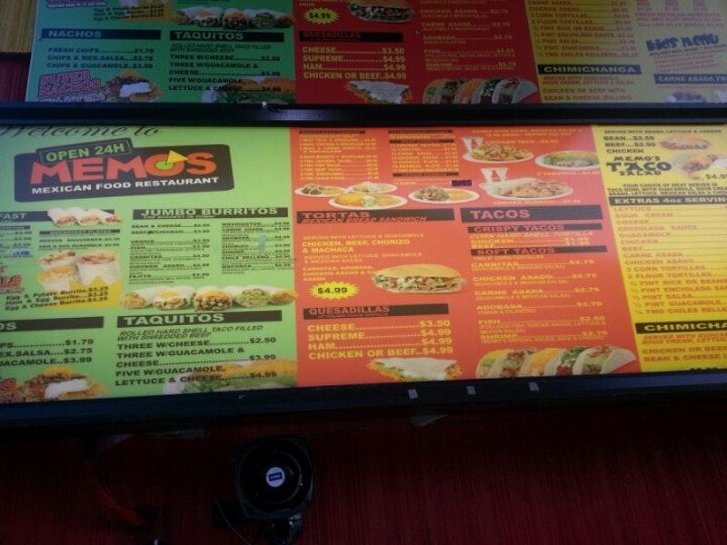 Menu at Memo's Mexican Restaurant, Everett