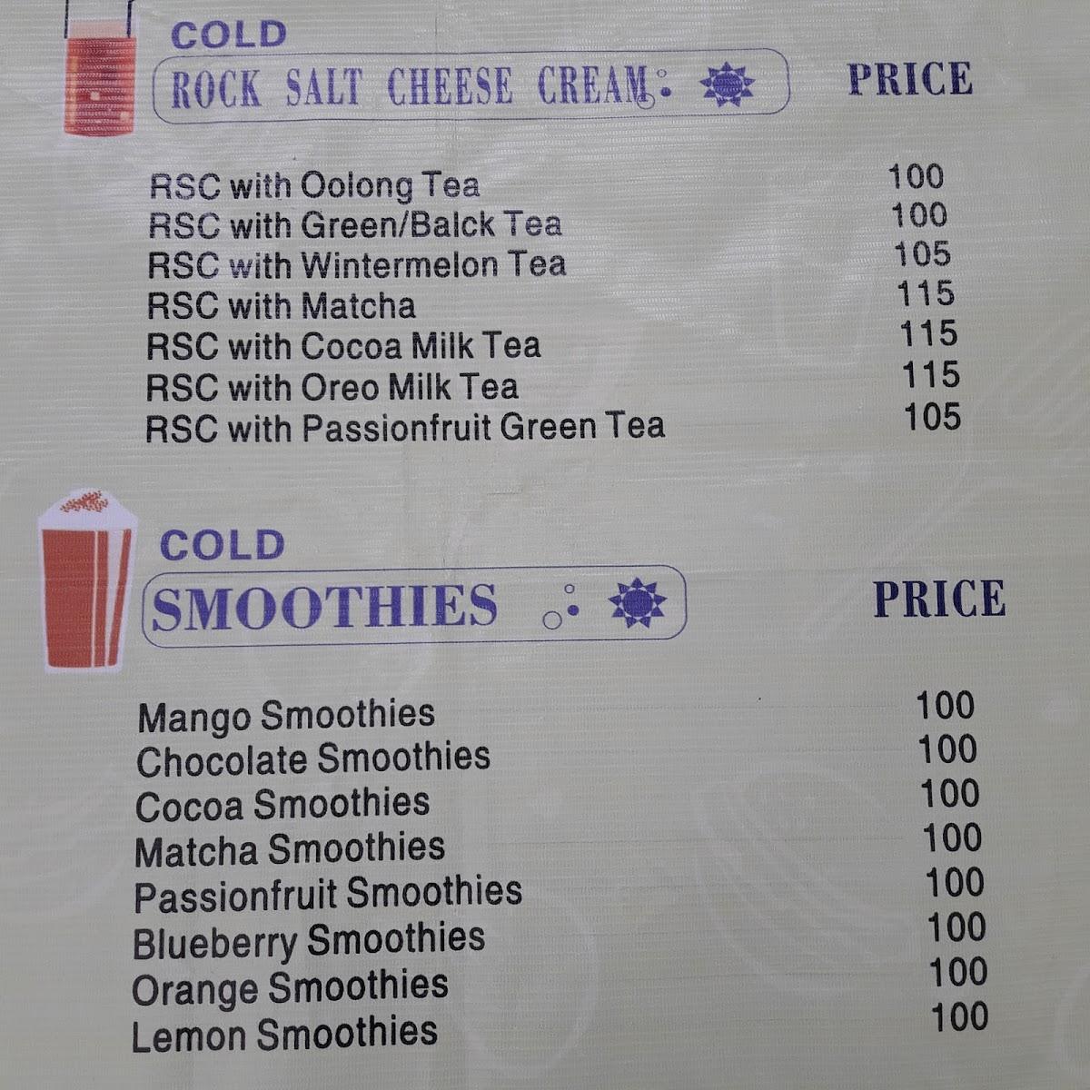 Menu at Mi Tea cafe, Iloilo City