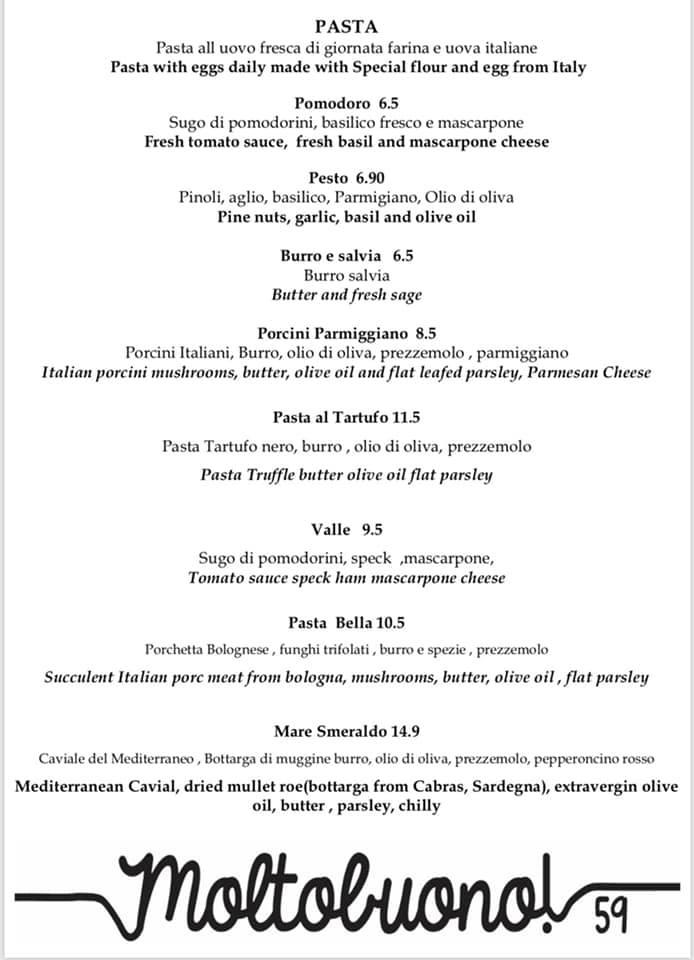 Menu at Moltobuono!59 restaurant, Bristol
